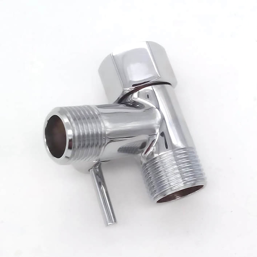 Metal T Adapter With Shut Off Valve 3 Way Tee Connector Chrome Finish